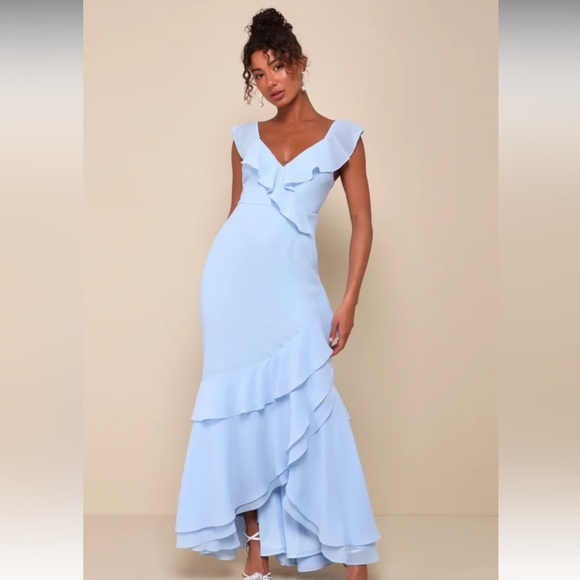 Lulus | Dresses | Lulus Charming Event Light Blue Asymmetrical Ruffled ...
